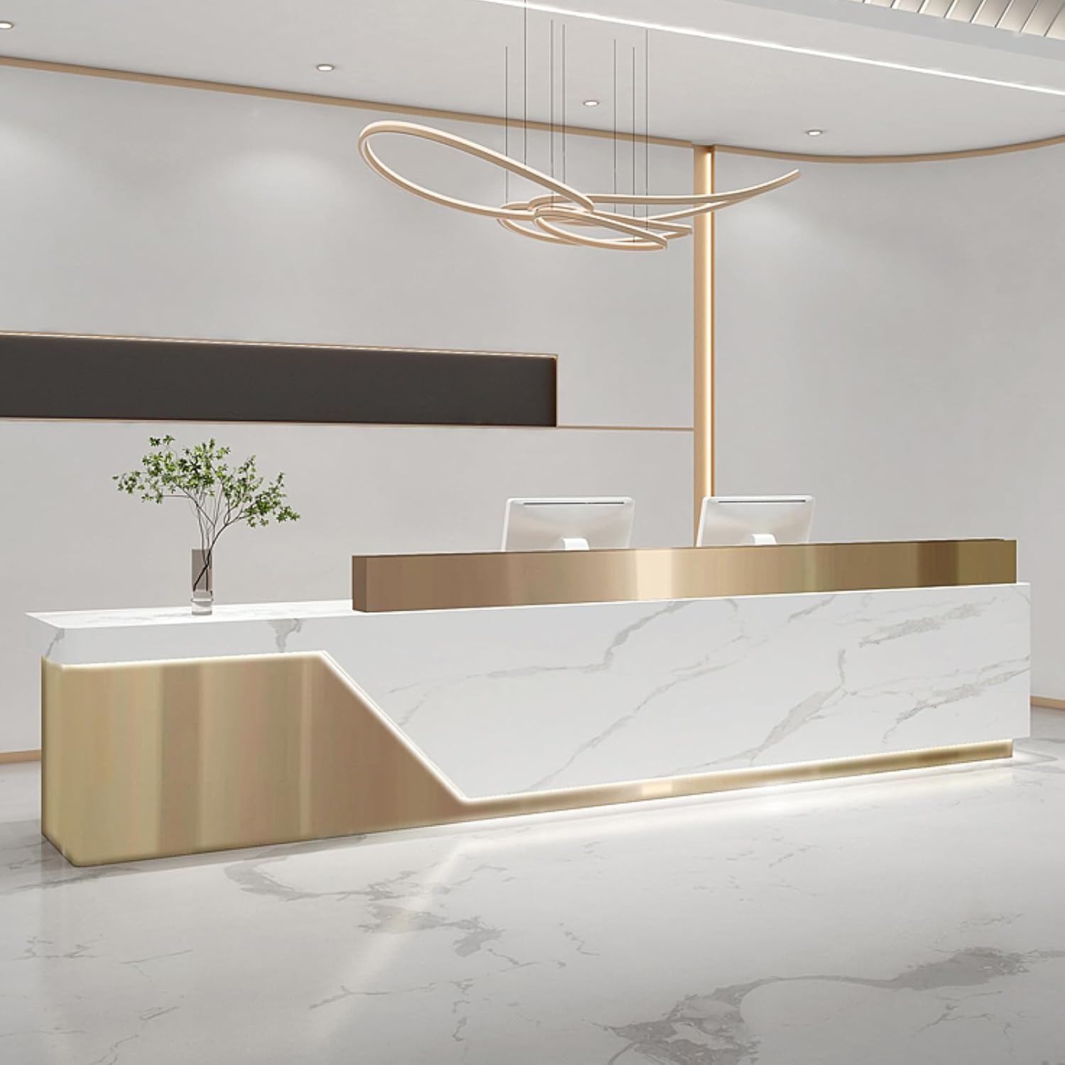Amazon.com: Modern Front Counter Table - Rock Slab & Golden Panel ...