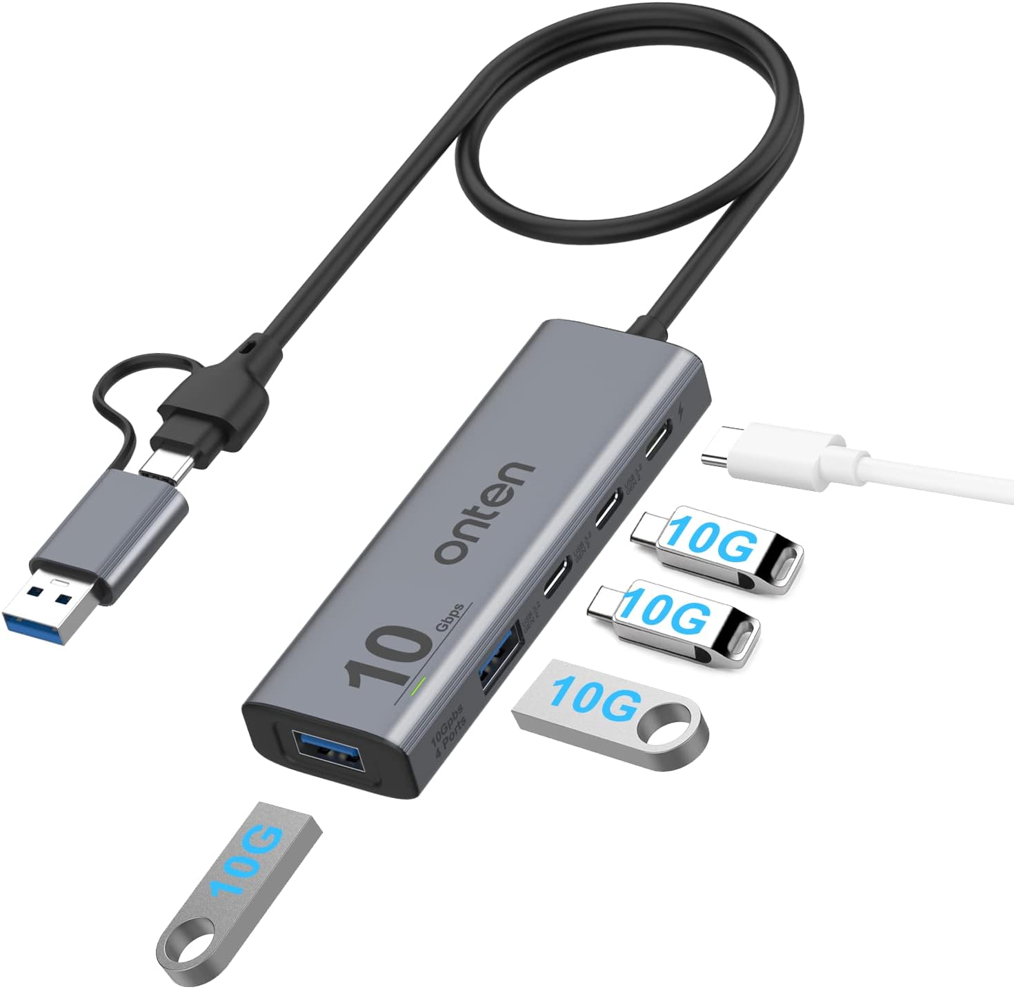 Amazon.com: Onten 10Gbps USB C Hub,USB C to USB C/A adapter with USB3.2 ...