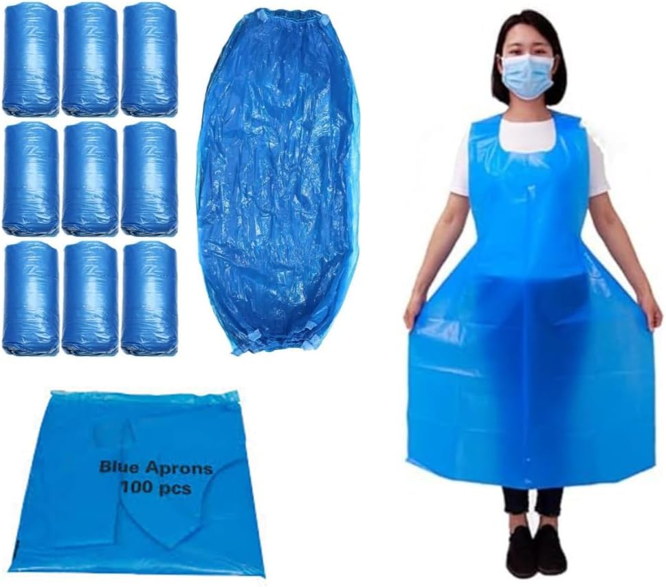 HOT BARGAINS 100 X Disposable Blue Arm Covers + 100 x Blue Aprons Combo ...