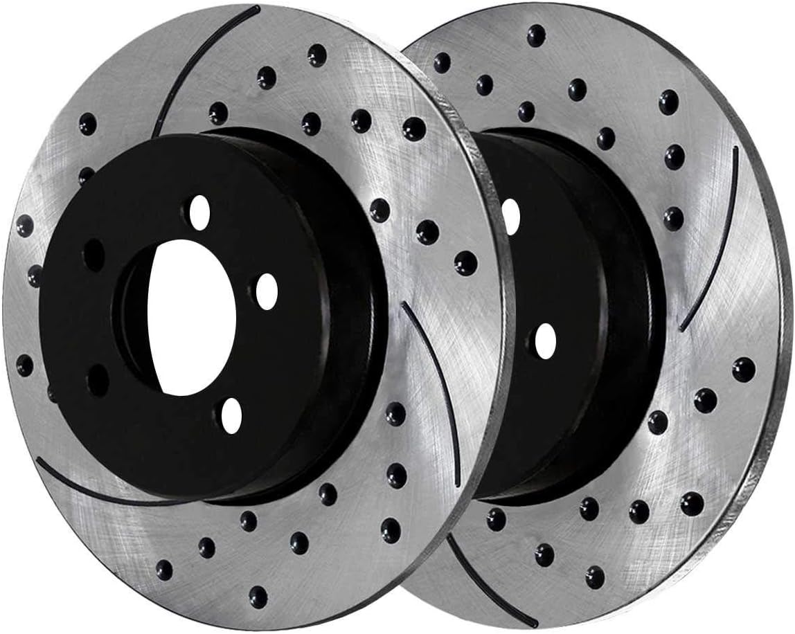 Amazon.com: AutoShack Front and Rear Drilled Slotted Brake Rotors Black ...