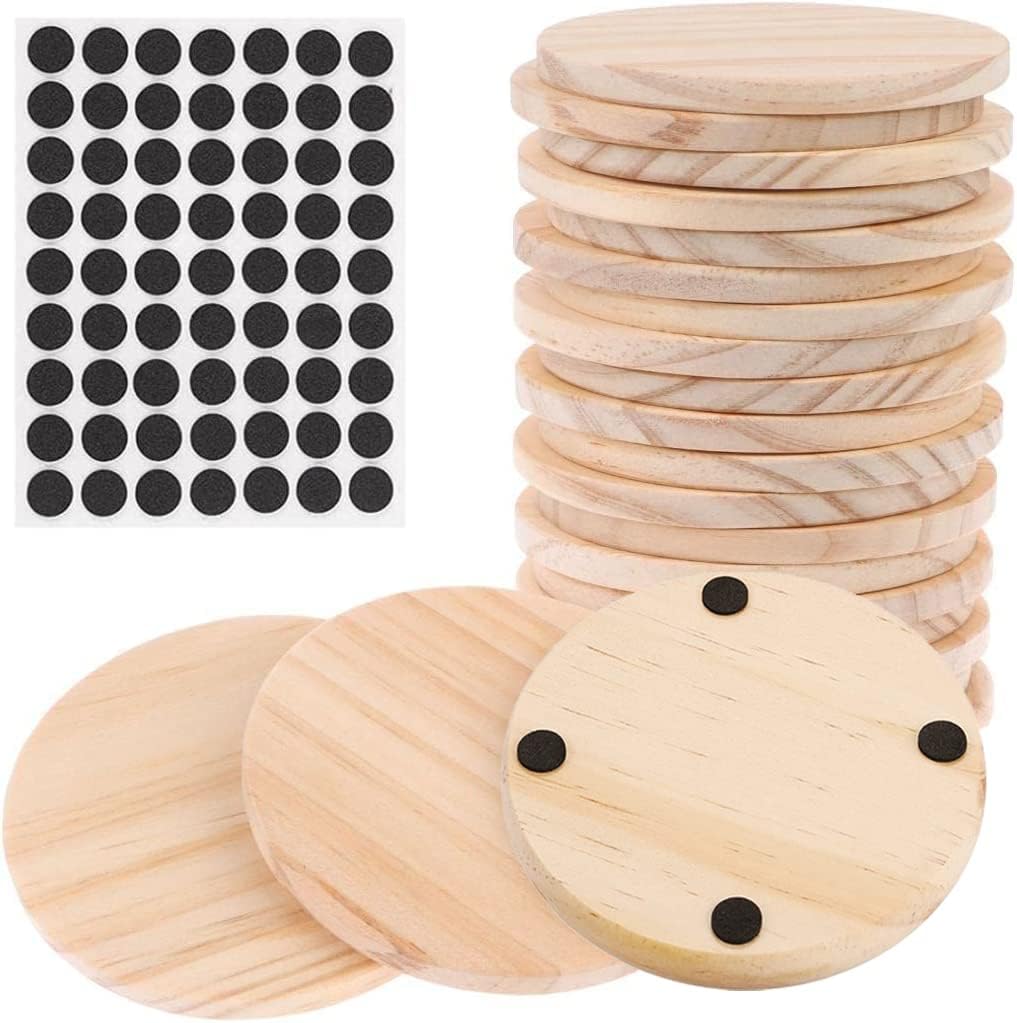 Amazon.com: 4 Inch Unfinished Round Wood Coasters, 24 Pack Blank Wooden ...