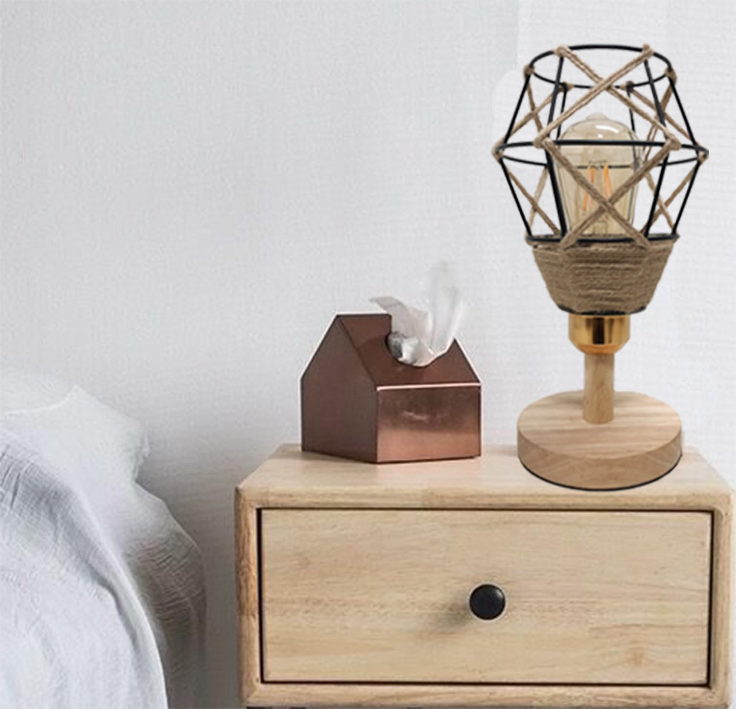 Industrial Table Desk Lamp,Small Rustic Edison Black Metal Cage with ...