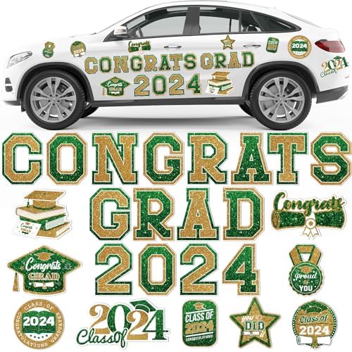 Amazon.com: 25 Pcs Green and Gold Graduation Car Decorations Class of ...