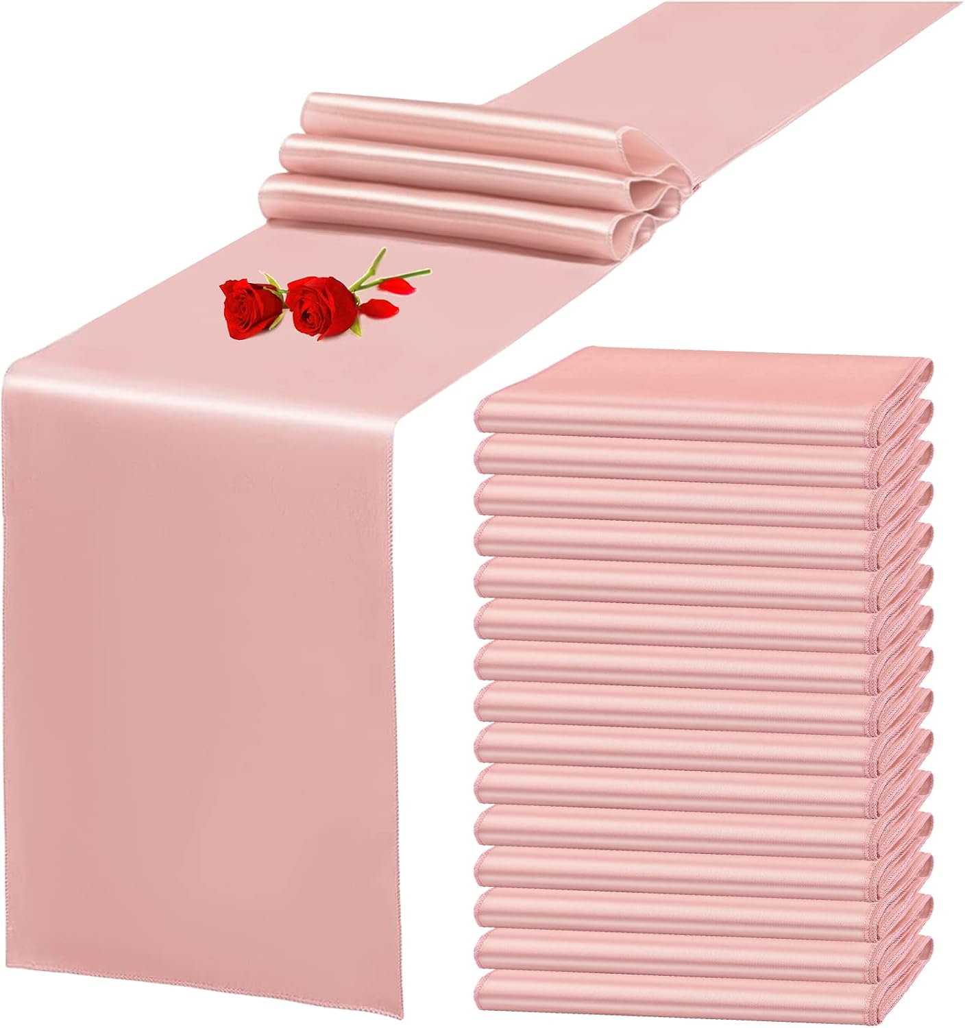 Lumaycens 15 Pack Rose Gold Satin Table Runner 12 x 108 Inch Long ...