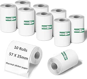 Amazon.com : 10 Rolls Mini Printer Sticker Paper, 57 X 25mm Thermal ...