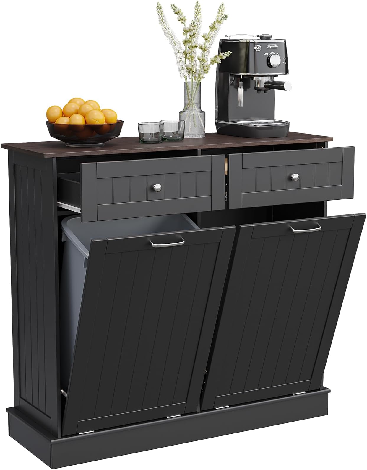 Amazon.com: VECELO Tilt Out Kitchen Trash Bin Cabinet, Dog Proof ...