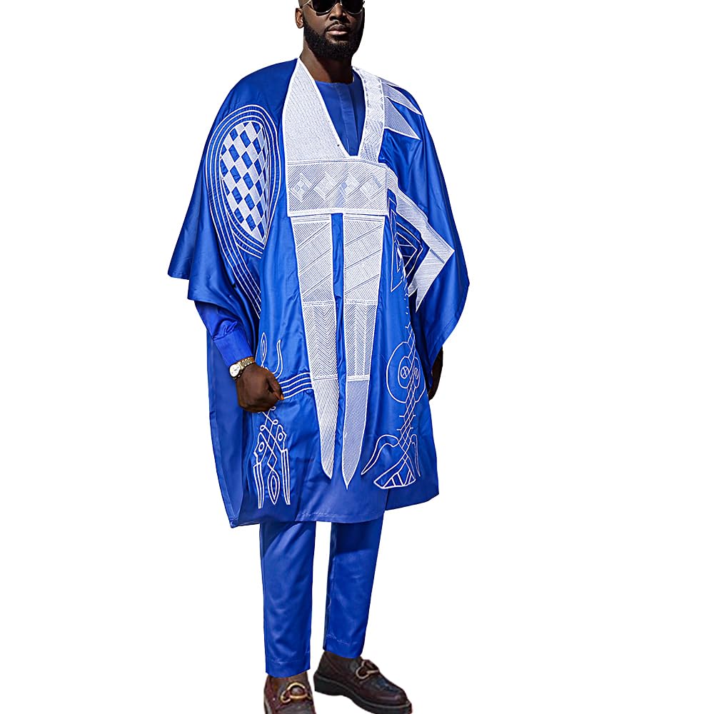 Snapklik.com : Sliver Embroidery Nigerian Men Blue Agbada Set African ...