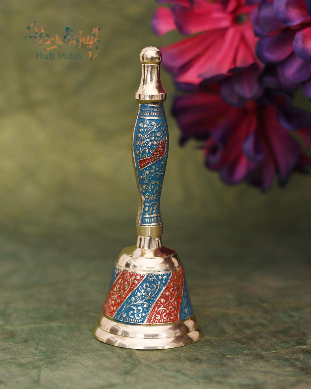 HHI German Silver Printed Hand Held Bell Ghanti for Puja Mandir/Home ...