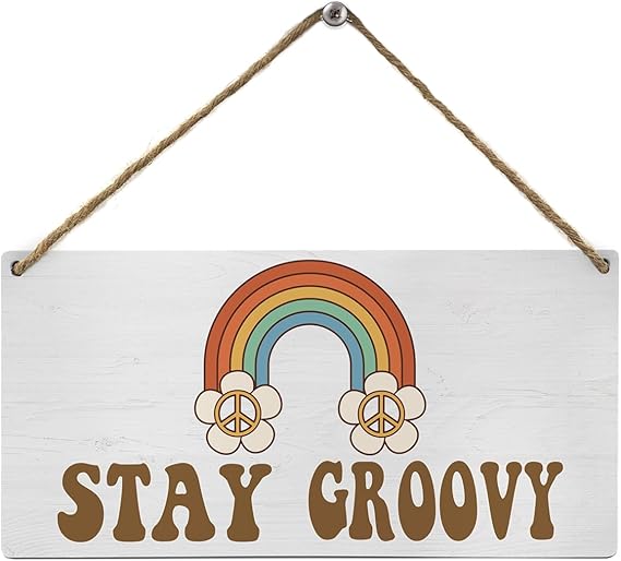 Amazon.com: Mtrgdn Wood Wall Art Sign, Retro Rainbow Hippie Decor ...
