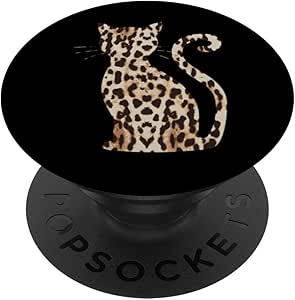 Amazon.com: Leopard Print Cat Silhouette on Black Background Design PopSockets PopGrip ...