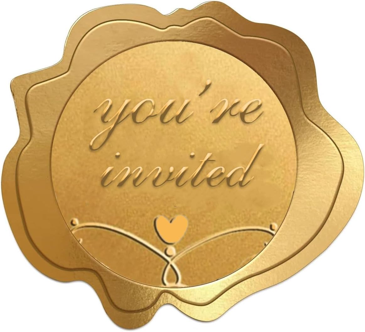 Amazon.com : 300Pcs Gold Embossed Envelope Seal You're Invited Wax ...