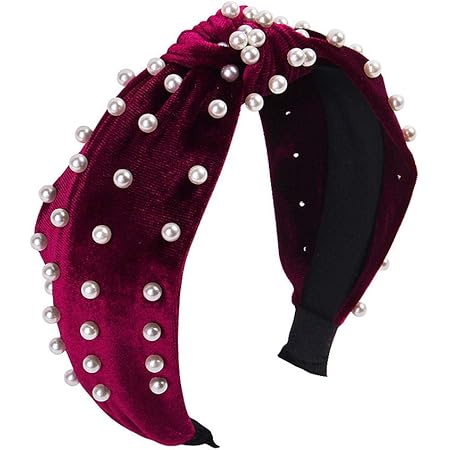 Amazon.com : 3 Pieces Pearls Headband Wide Hair Hoop Velvet Pearls ...