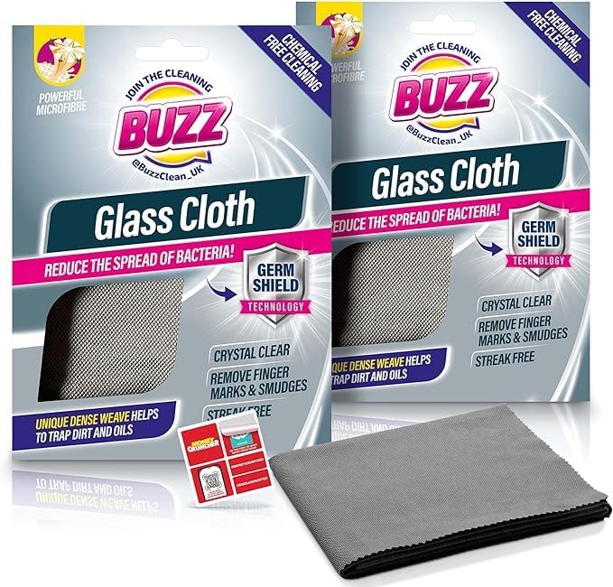 2pk Buzz Glass Cloth with Germ Shield: Streak-Free Glass Cleaning Cloth ...