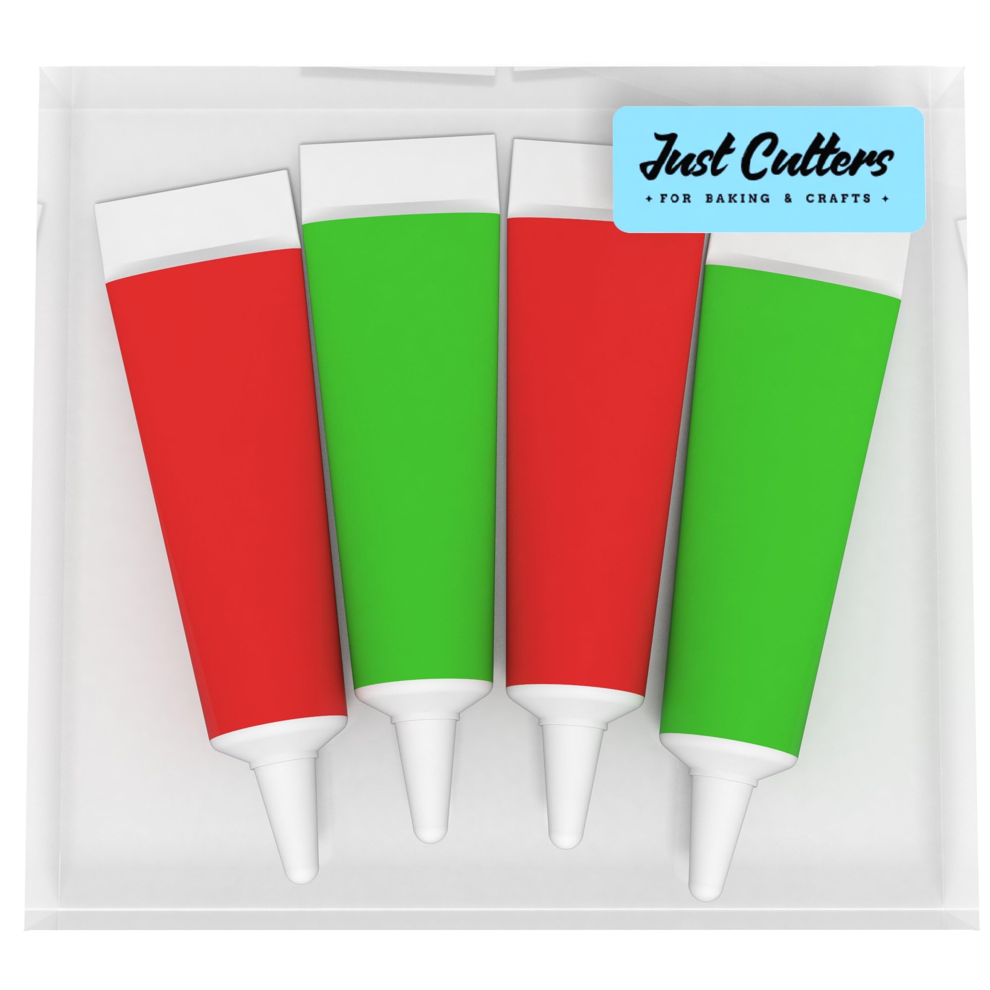 JUST CUTTERS Pack of 4 x 19g Red And Green Writing Icing Tubes | Ready ...