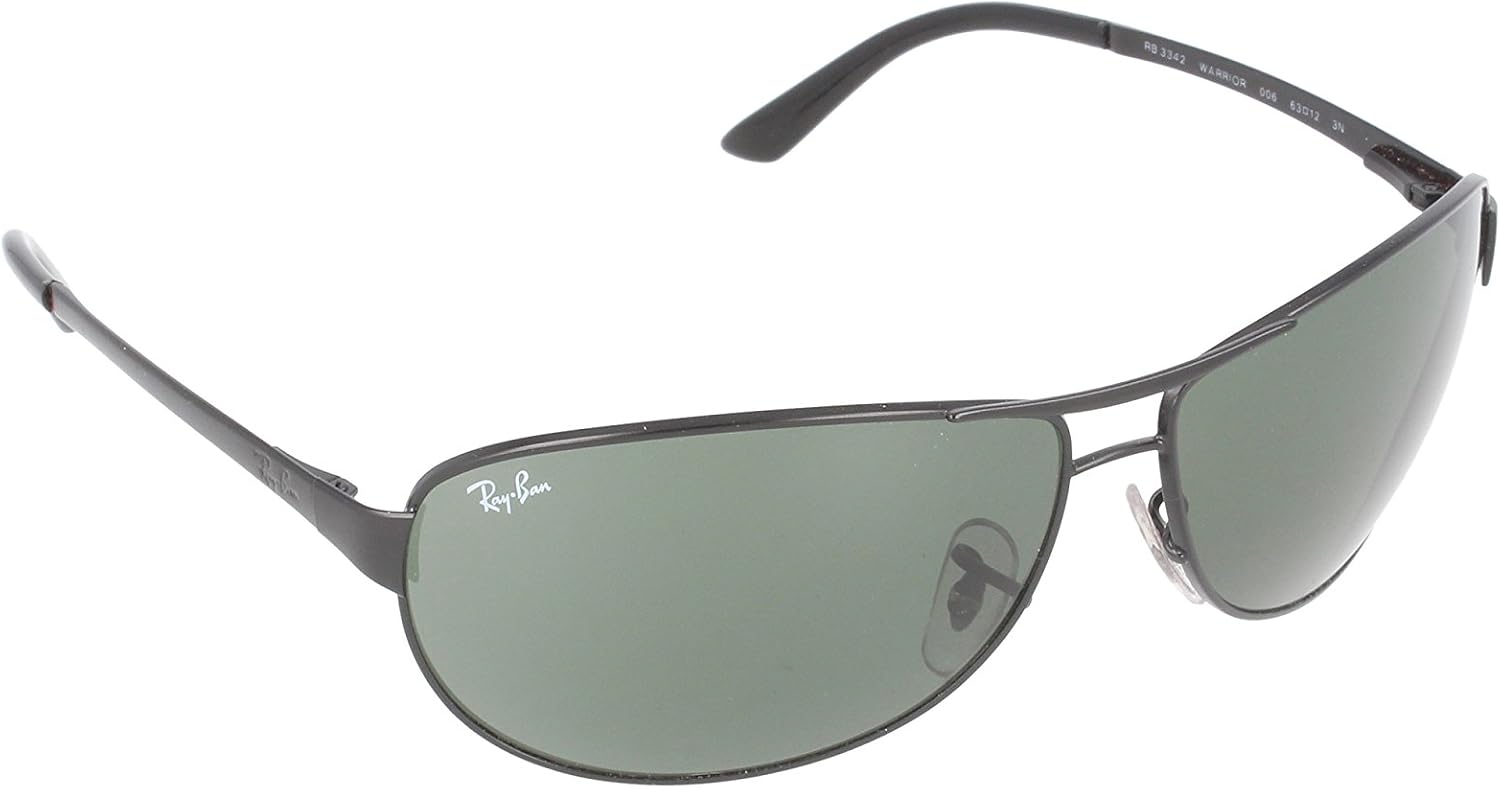 Amazon.com: Ray-Ban Warrior RB3342 Sunglasses - Black Frames/Green Lens ...