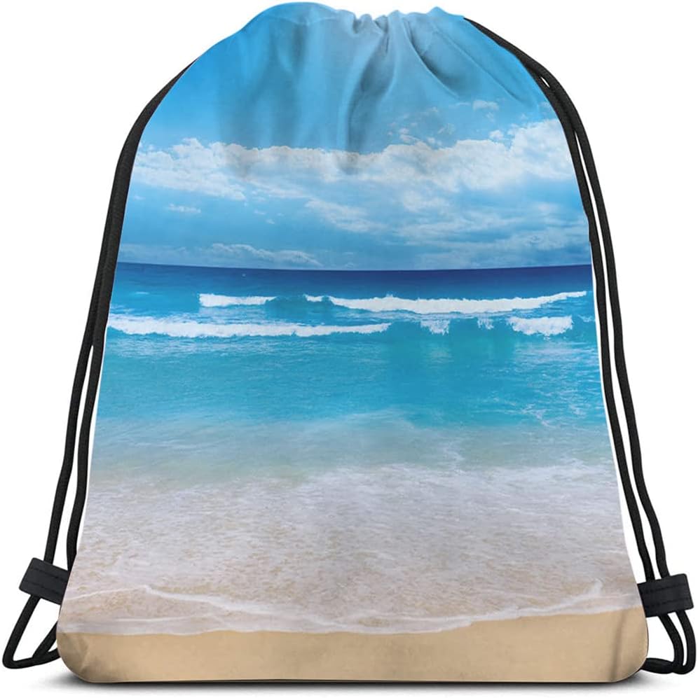 Amazon.com | Beabes Summer Beach Drawstring Bags Backpack Bag Blue ...