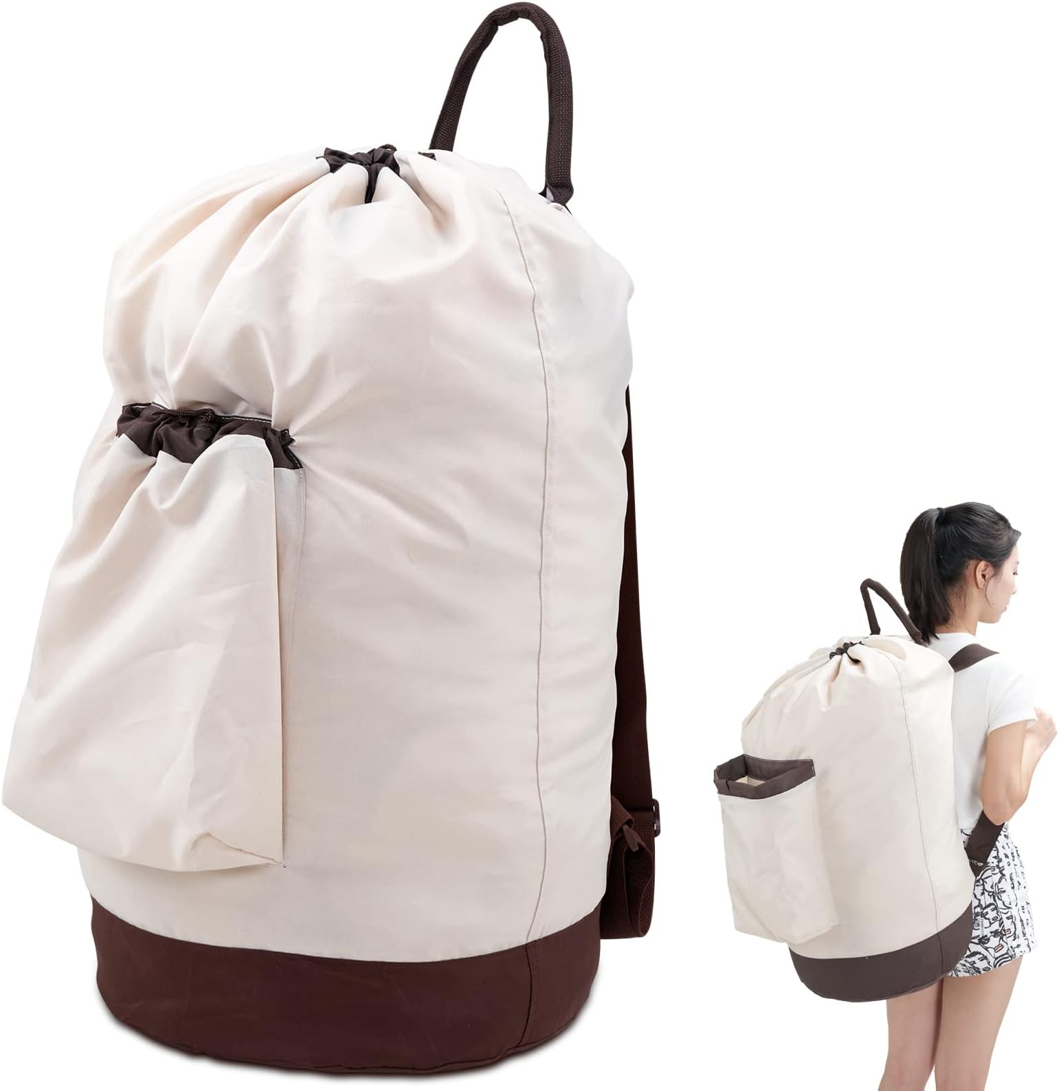Amazon.com: Household Essentials Backpack Duffel Laundry Bag, Cream ...