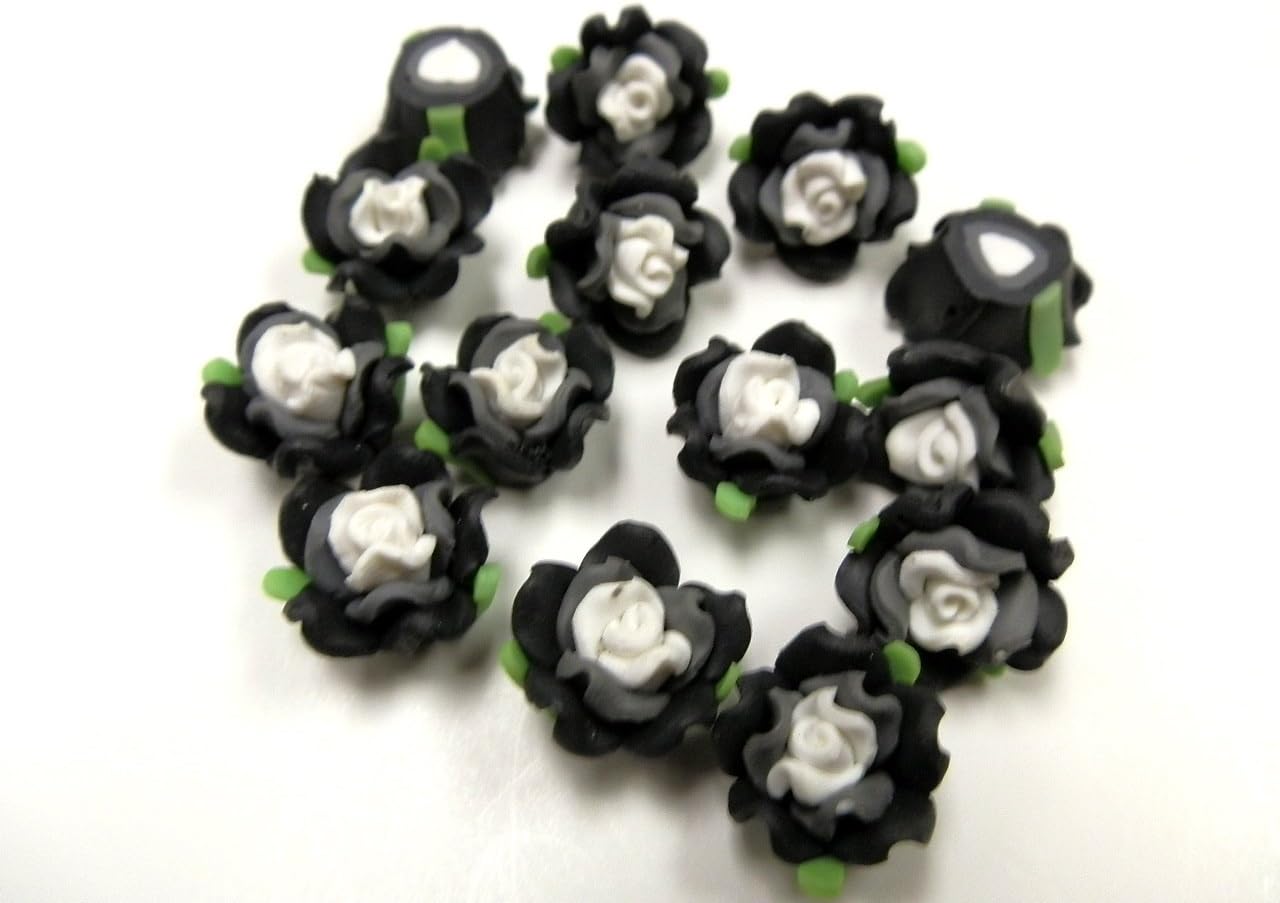 Amazon.com: 20 Fimo Polymer Black White Gray Flower Fimo Beads 17mm ...