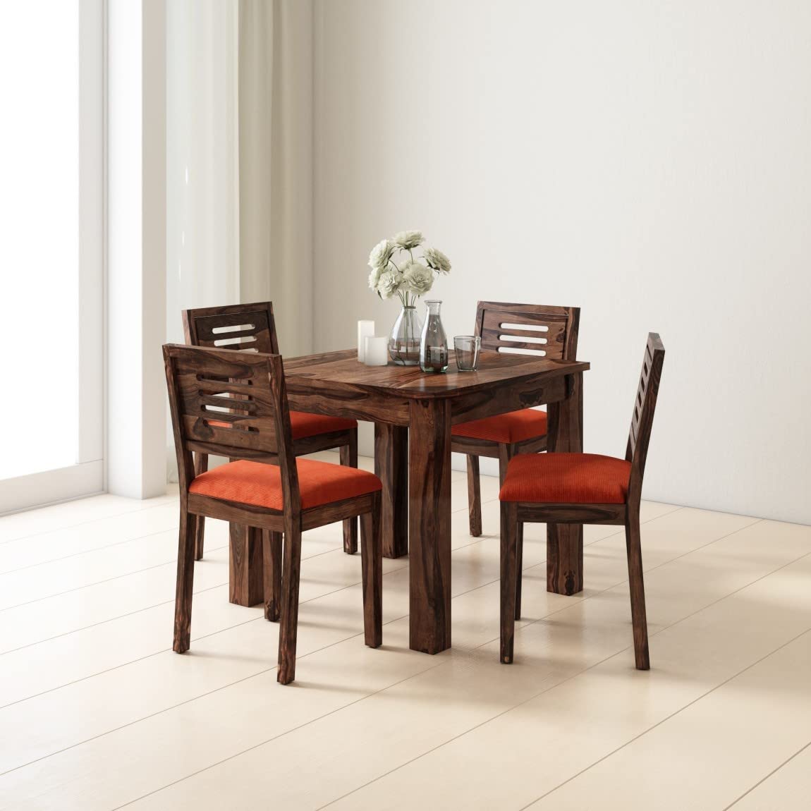 Buy Sheesham Wood Four 4 Seater Dining Table Set with 4 Chairs for ...