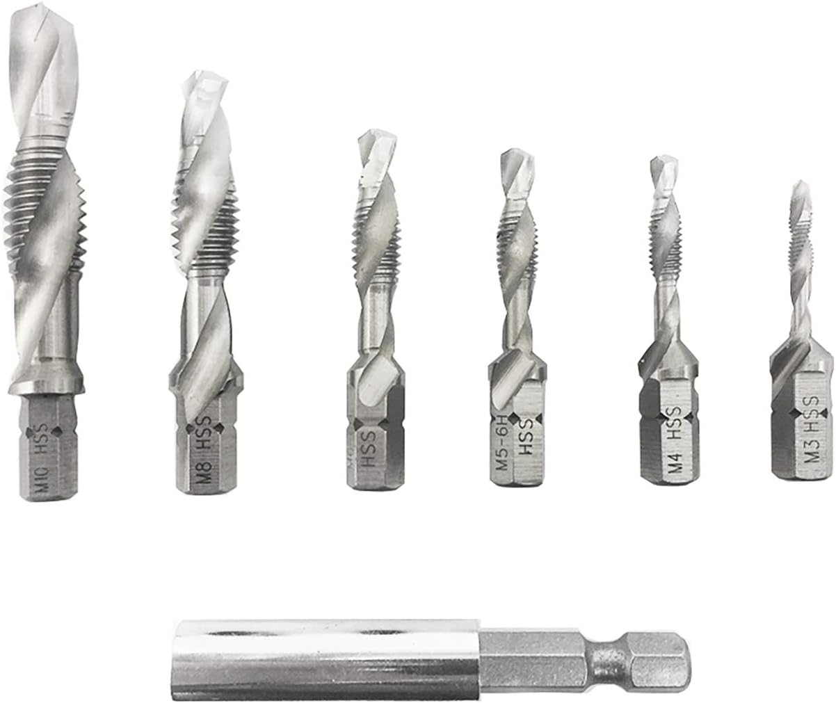 NORTOOLS Combined Threading Drill Bit Set 7 PCS HSS Drill Tap Bit ...