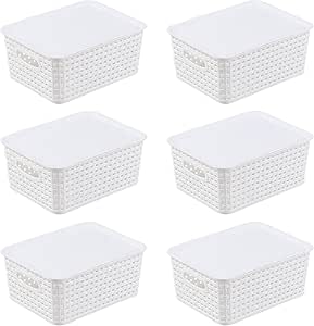 Amazon.com: Obstnny 6-Pack Plastic Storage Basket with Lid, Small ...