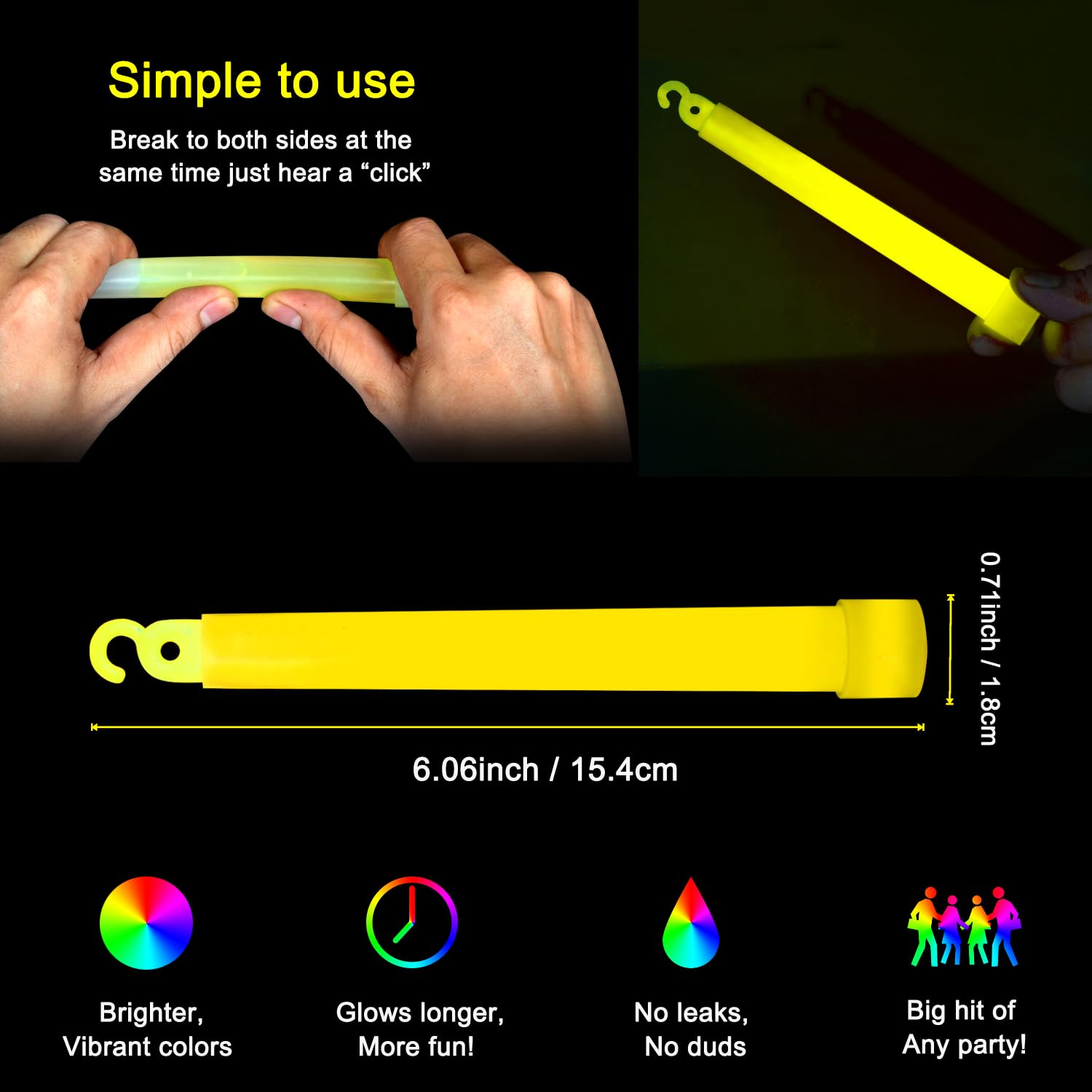 Snapklik.com : NUDALA Yellow Glow Sticks Bulk Including 50pcs 8” Glow ...