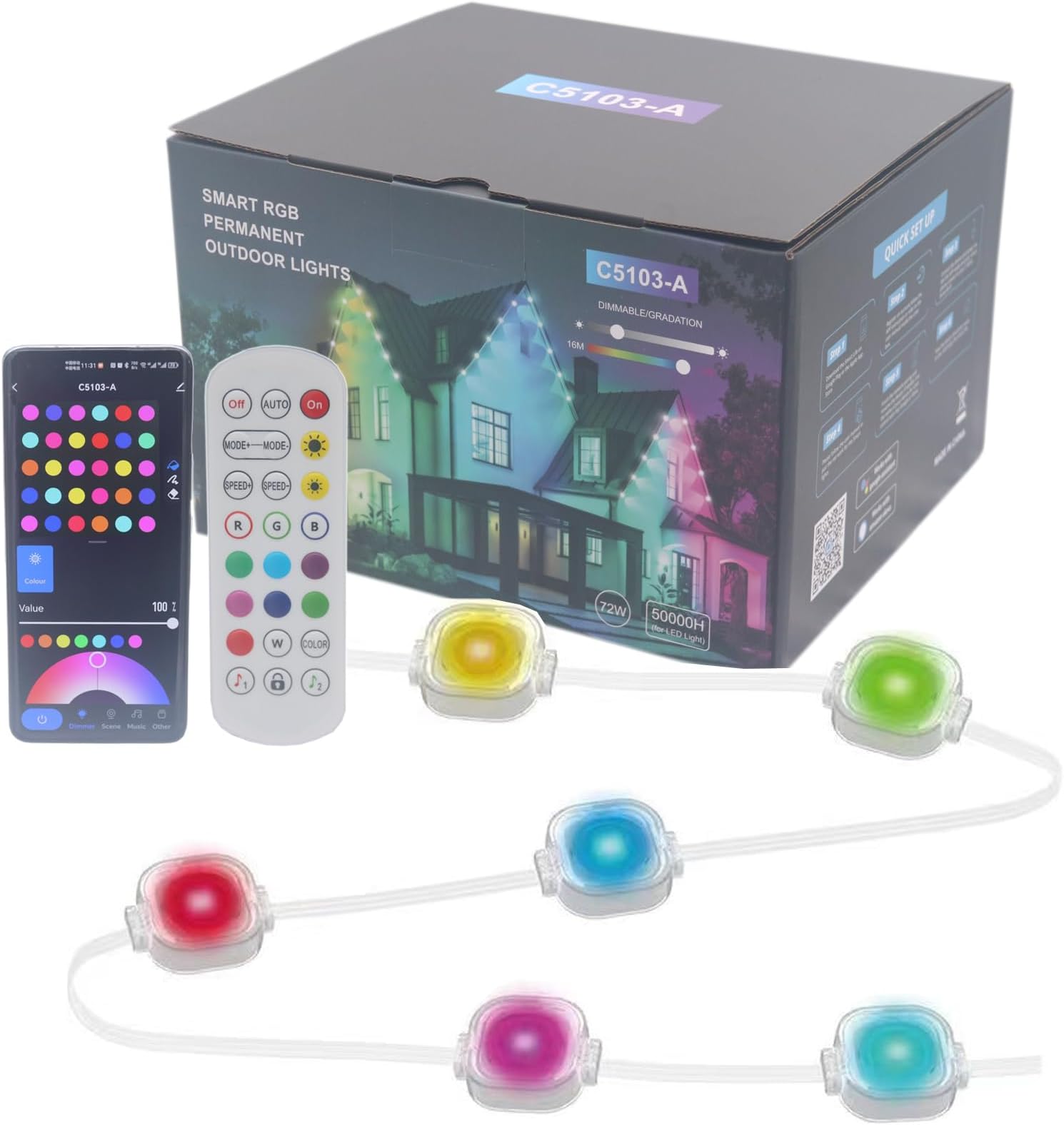 REXTiN Permanent Outdoor Lights 100ft: Smart RGB + IC Outdoor Lights ...