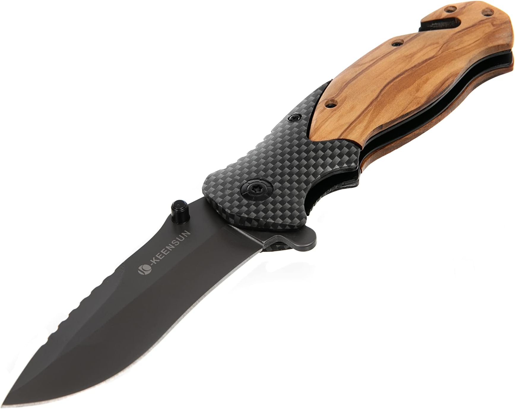 KEENSUN Klappmesser Holz/Carbon Einhandmesser Survival Taschenmesser ...