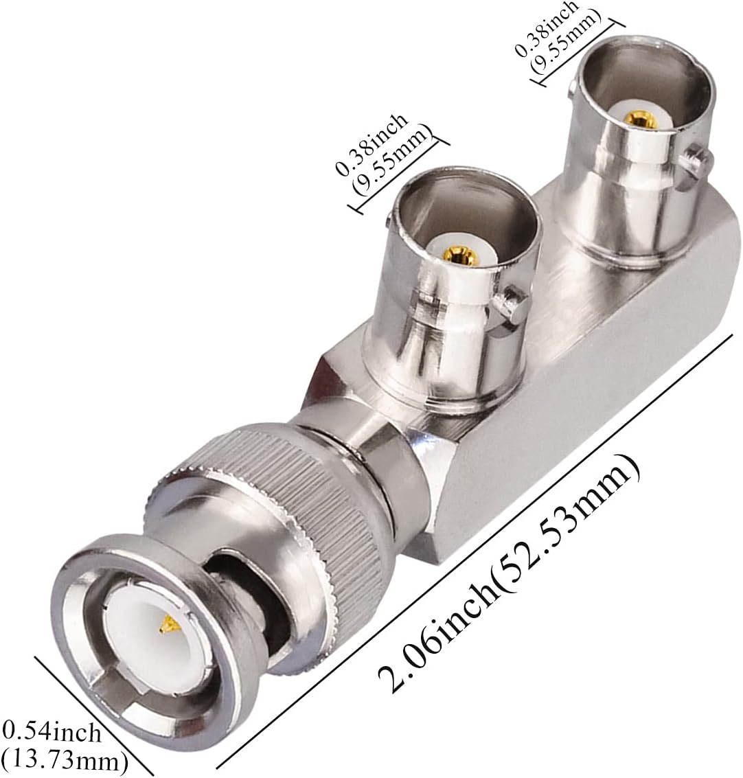 TUOLNK 2 Pack BNC Male Plug to 2 BNC Female Jack Socket F Shape 3 Ways Coaxial Connector BNC ...