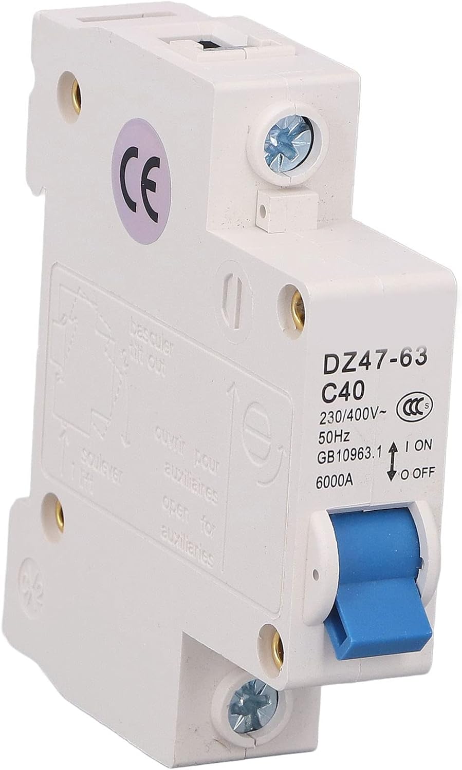Miniature Circuit Breaker,DZ47-63 40A 230V/400V 50Hz 6000A AC 1P Residual Current Isolator DIN ...