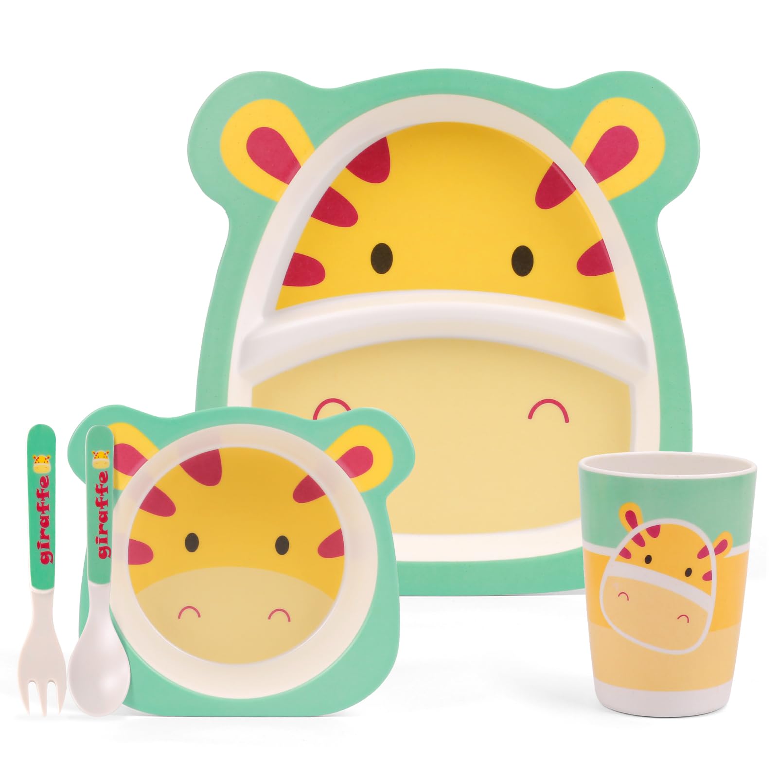 Amazon.com: PHEENOWL Giraffe Kids Dinnerware Set 5 Pieces Includes ...