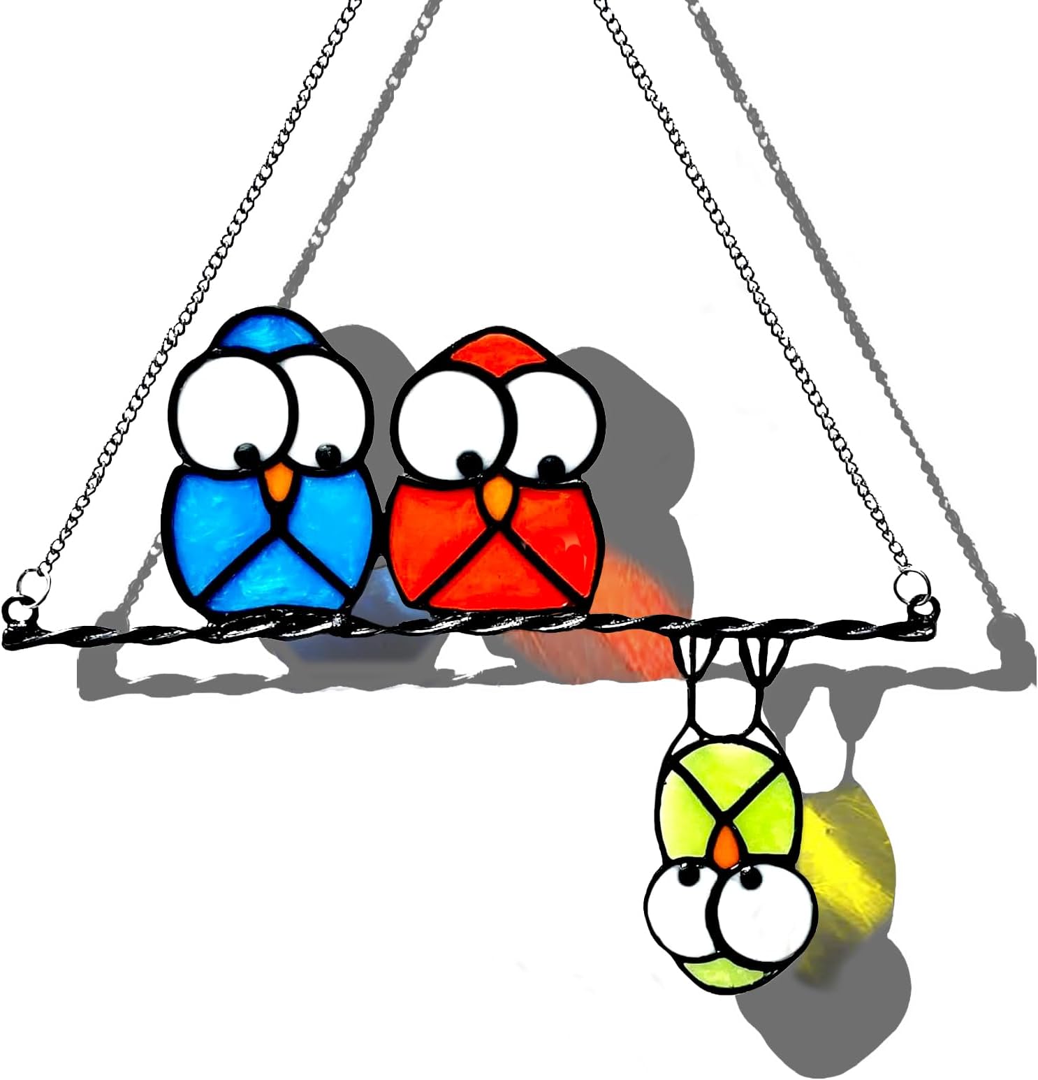Amazon.com: Multicolor Owl on a Wire Stained Glass Window Hanging, Bird ...
