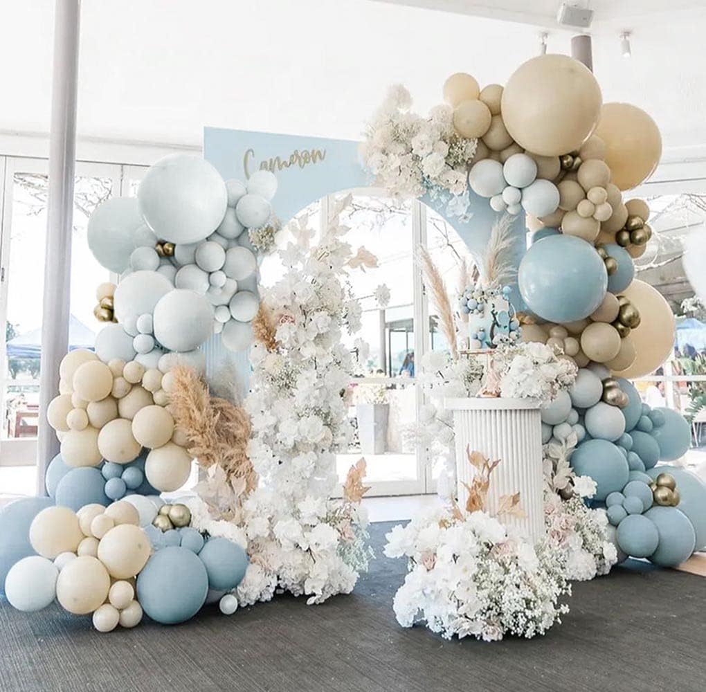 Amazon.com: Dusty Blue White Balloon Garland Double Stuffed Pastel Light Blue Balloon White Sand ...