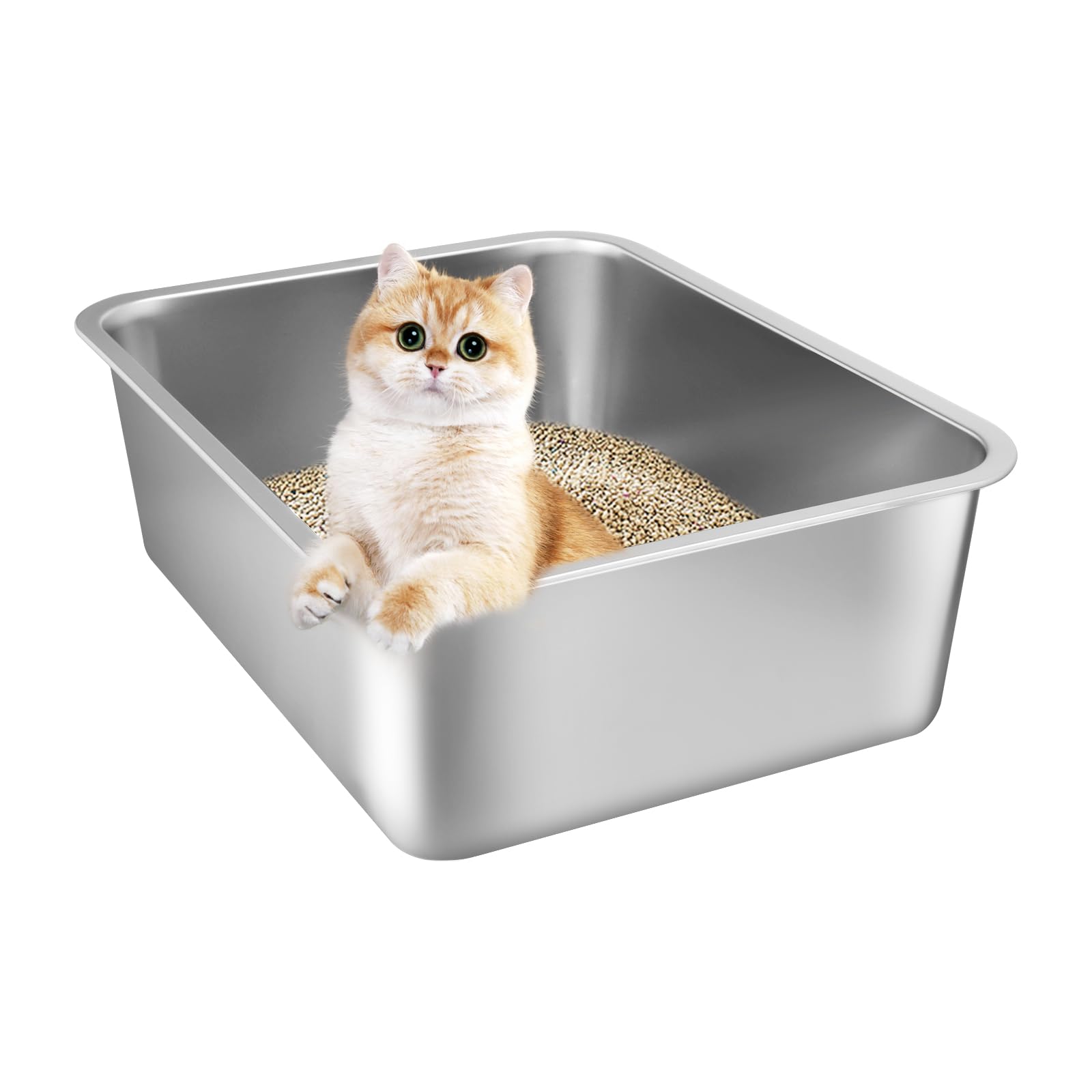 Amazon.com: Stainless Steel Cat Litter Box,Metal High Sided Cat Litter ...