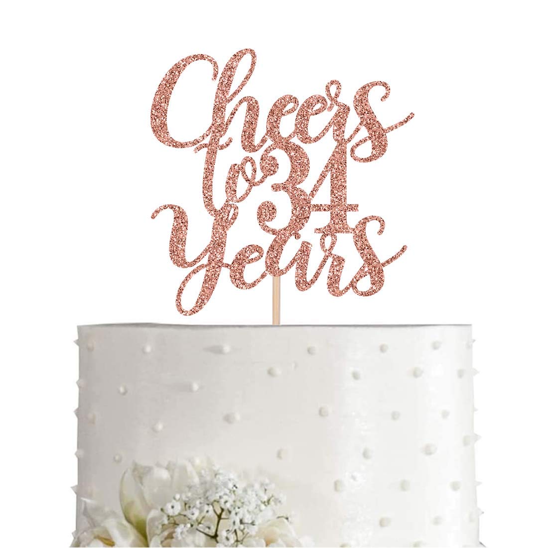 Buy 34 Rose Gold Glitter Cheers to 34 Years Cake Topper, Happy 34th ...
