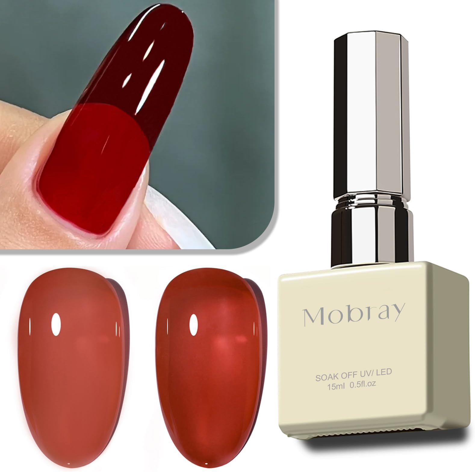 Amazon.com : Mobray Gel Nail Polish, Red Jelly Gel Polish 15ml UV Sheer ...