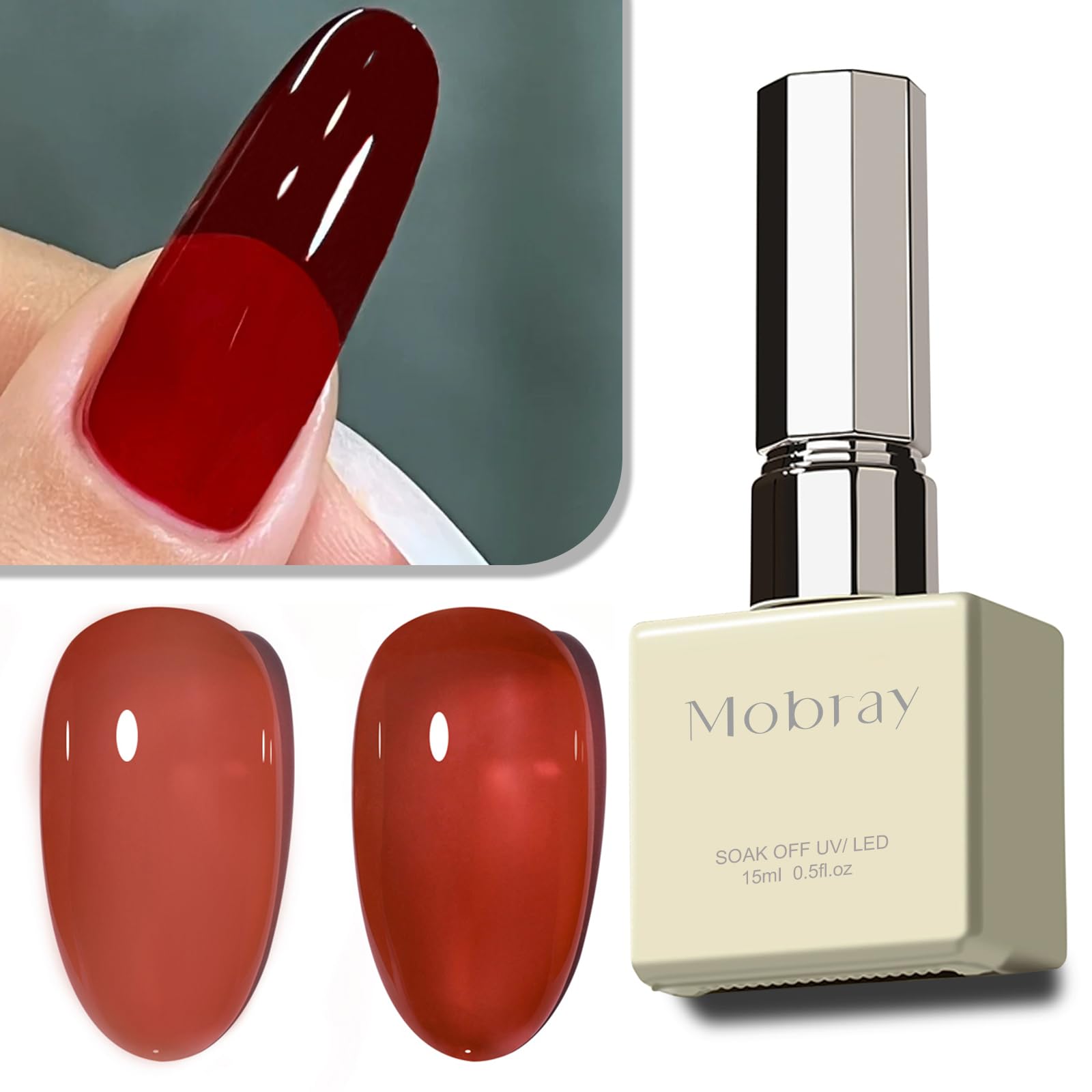 Amazon.com : Mobray Gel Nail Polish, Red Jelly Gel Polish 15ml UV Sheer ...