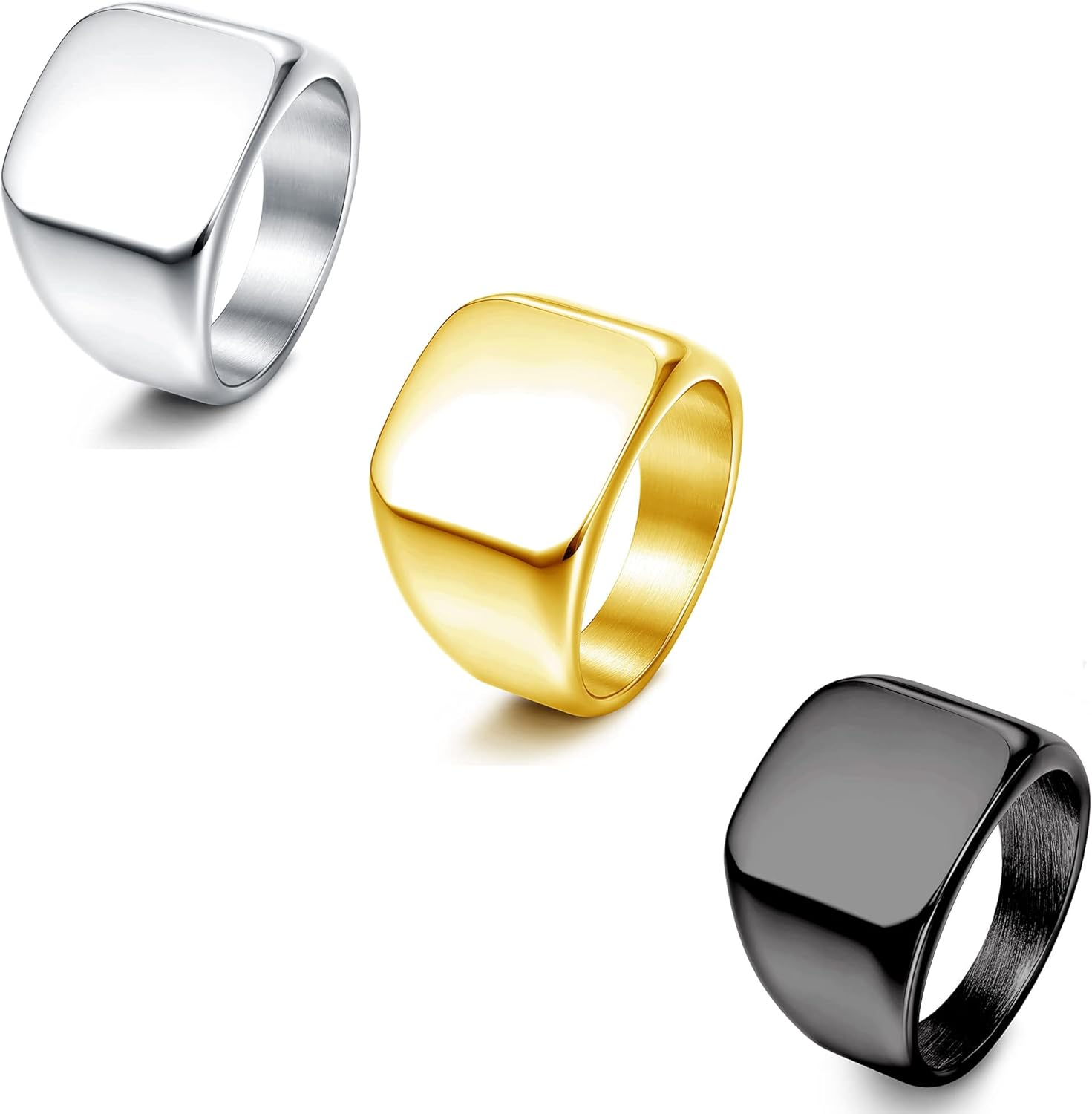 LEE&RO Signet Rings for Men Stainless Steel Rings Classic Black Silver ...