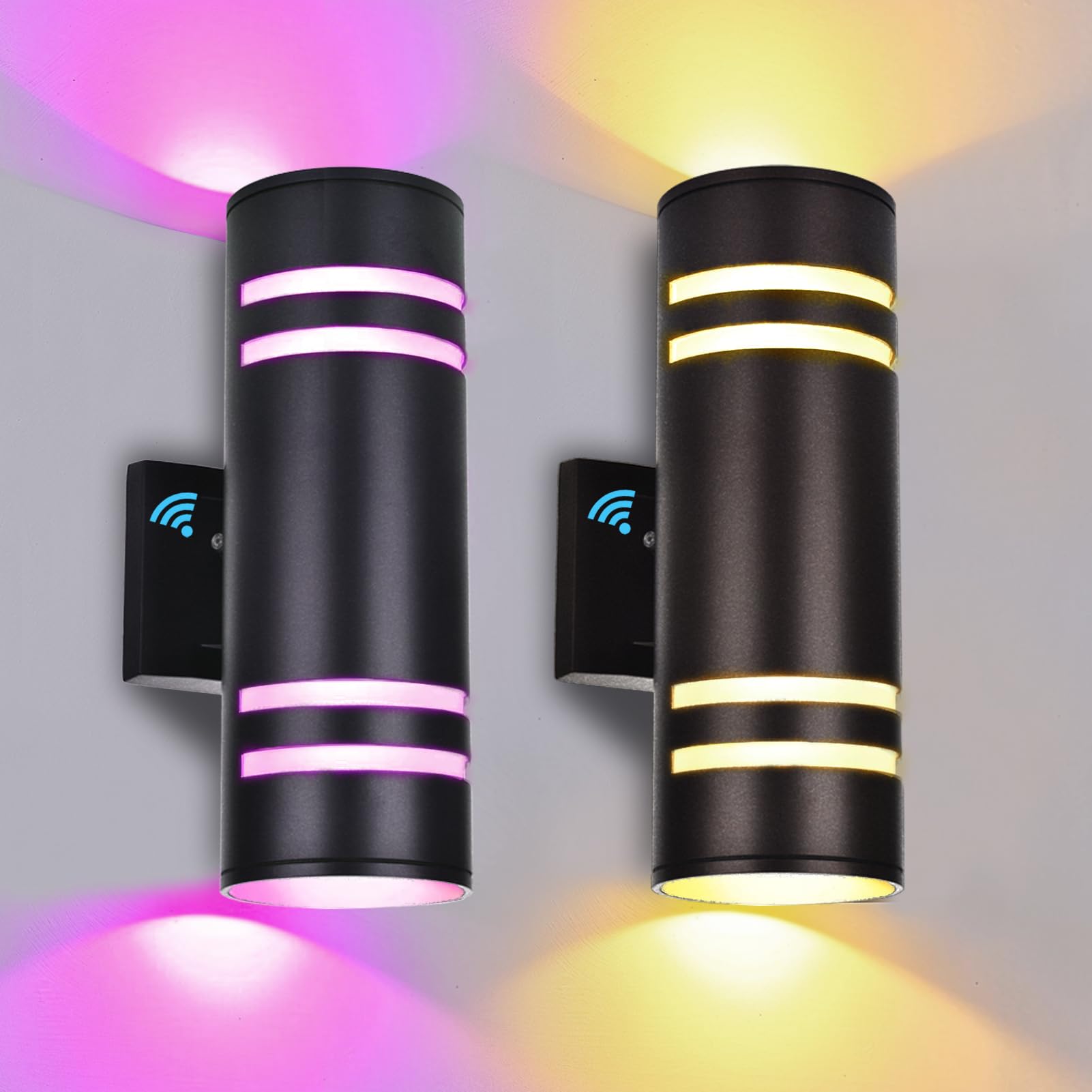 iYogaled Smart RGB Outdoor Wall Lights, 2 Pack Dusk to Dawn Porch ...