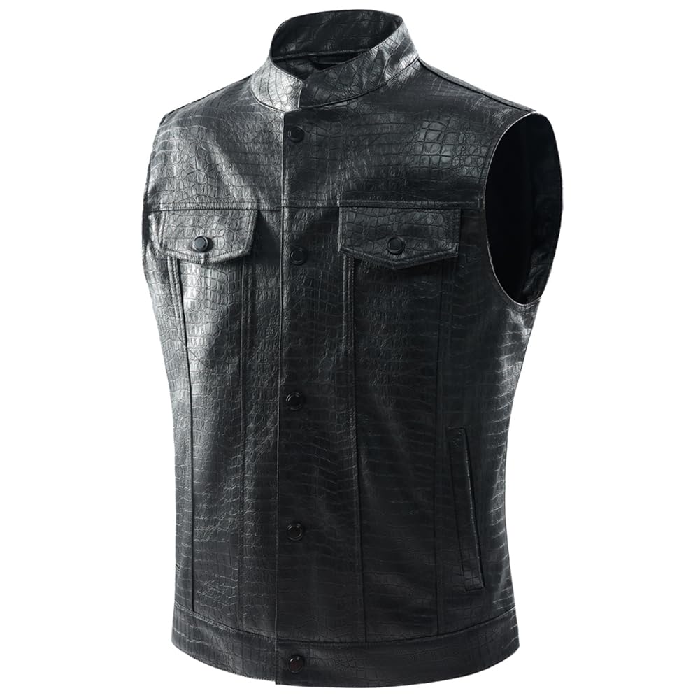 Snapklik.com : NAVEKULL Mens Leather Motorcycle Vest Black Vintage Riding Biker Faux Leather Vests