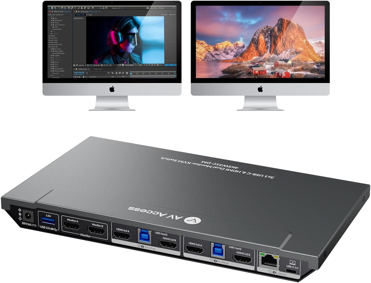 Amazon.com: AV Access KVM Switch Dock for a Laptop and 2 Desktop PCs ...