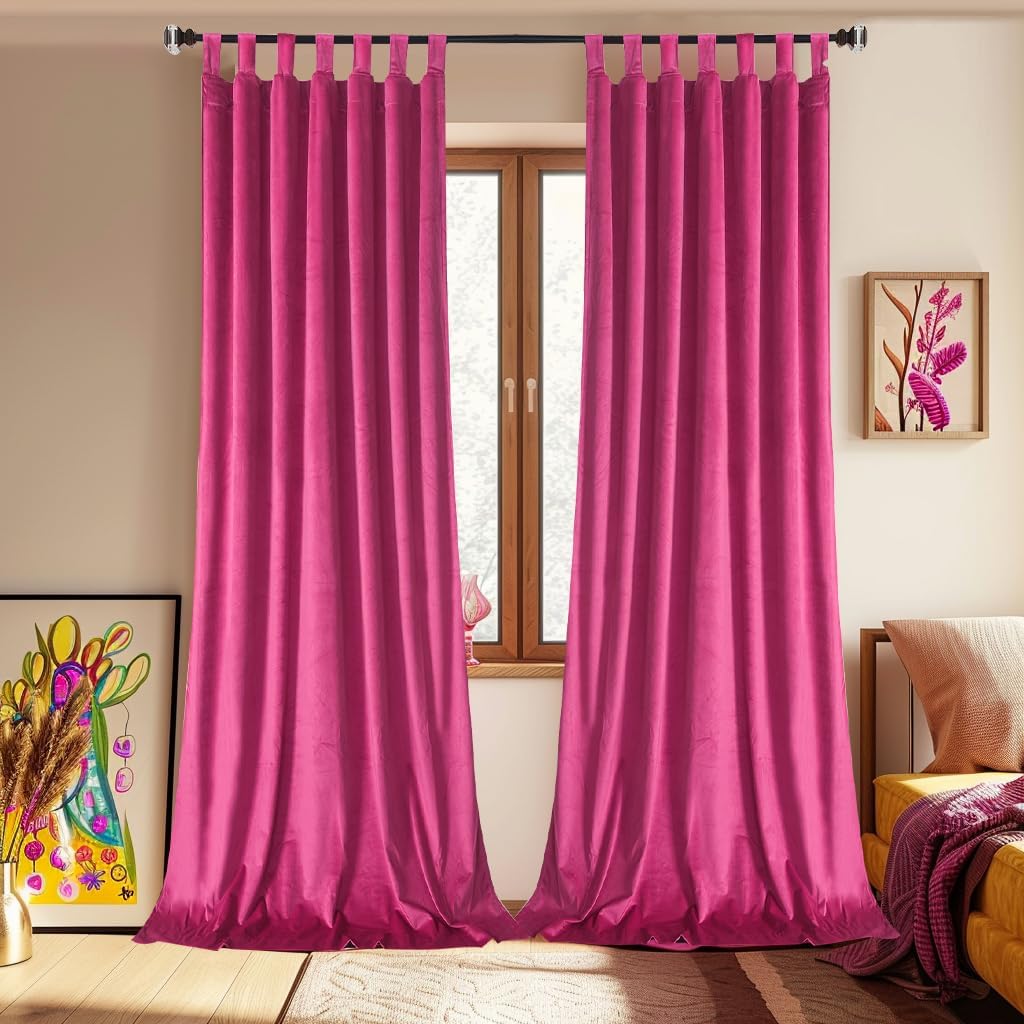 Amazon.com: gisewood Hot Pink Living Room Velvet Curtains 96 inch ...