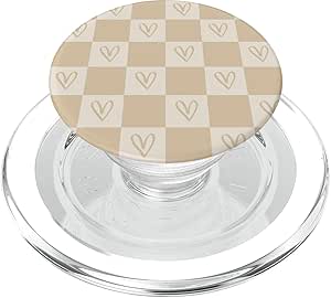 Amazon.com: Minimalist Cute Heart On Tan Beige Checkered Checkerboard PopSockets MagSafe PopGrip ...