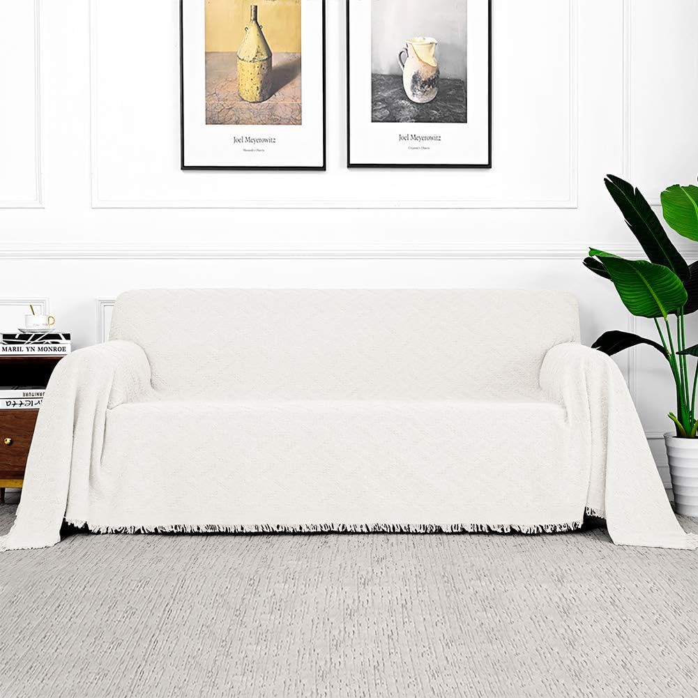 Amazon.com: Sure FIT Duck Cotton Solid Sofa Slipcover (White Color ...