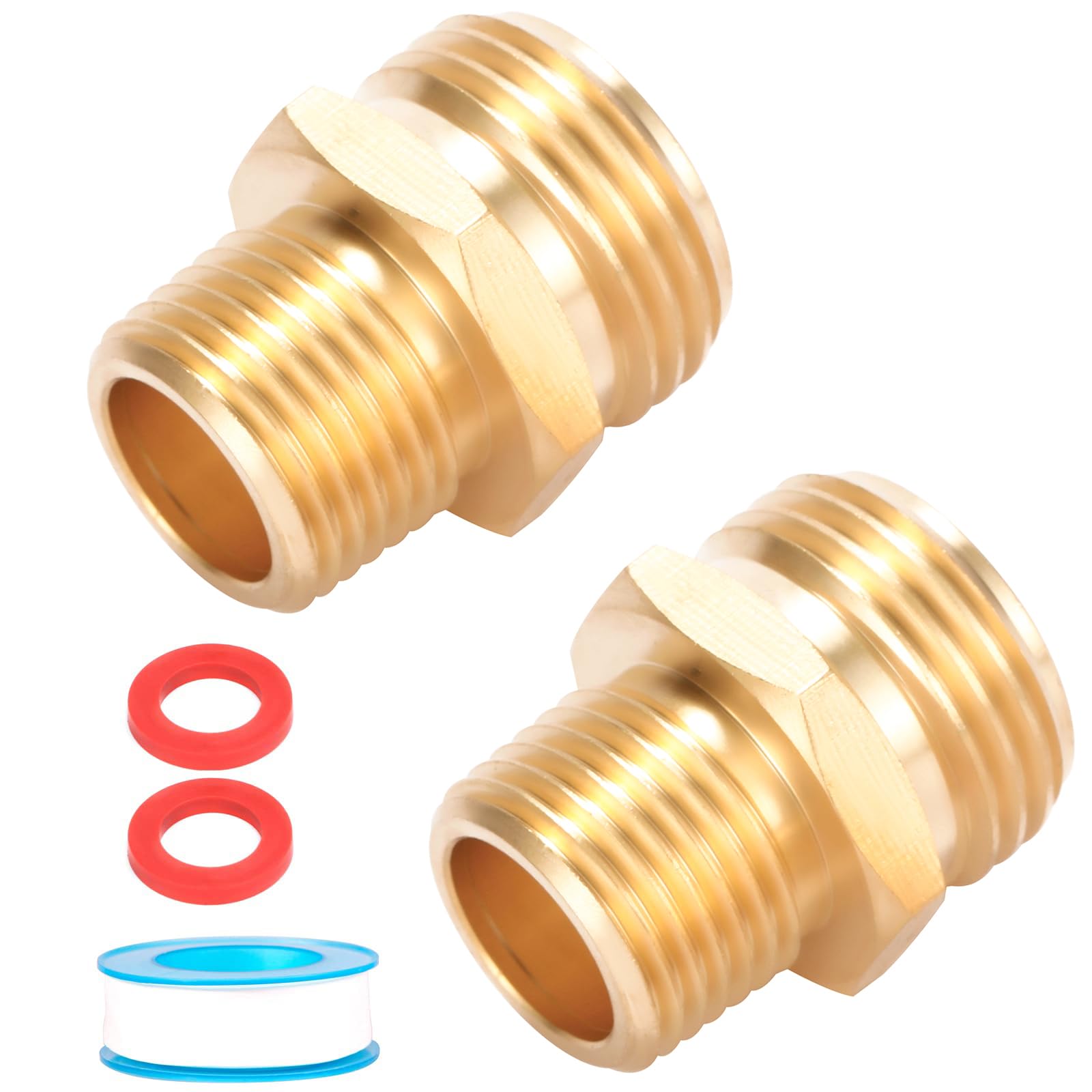 Buy 2 Pack 3/4” GHT to 1/2” NPT Male Connector, Brass Garden Hose ...