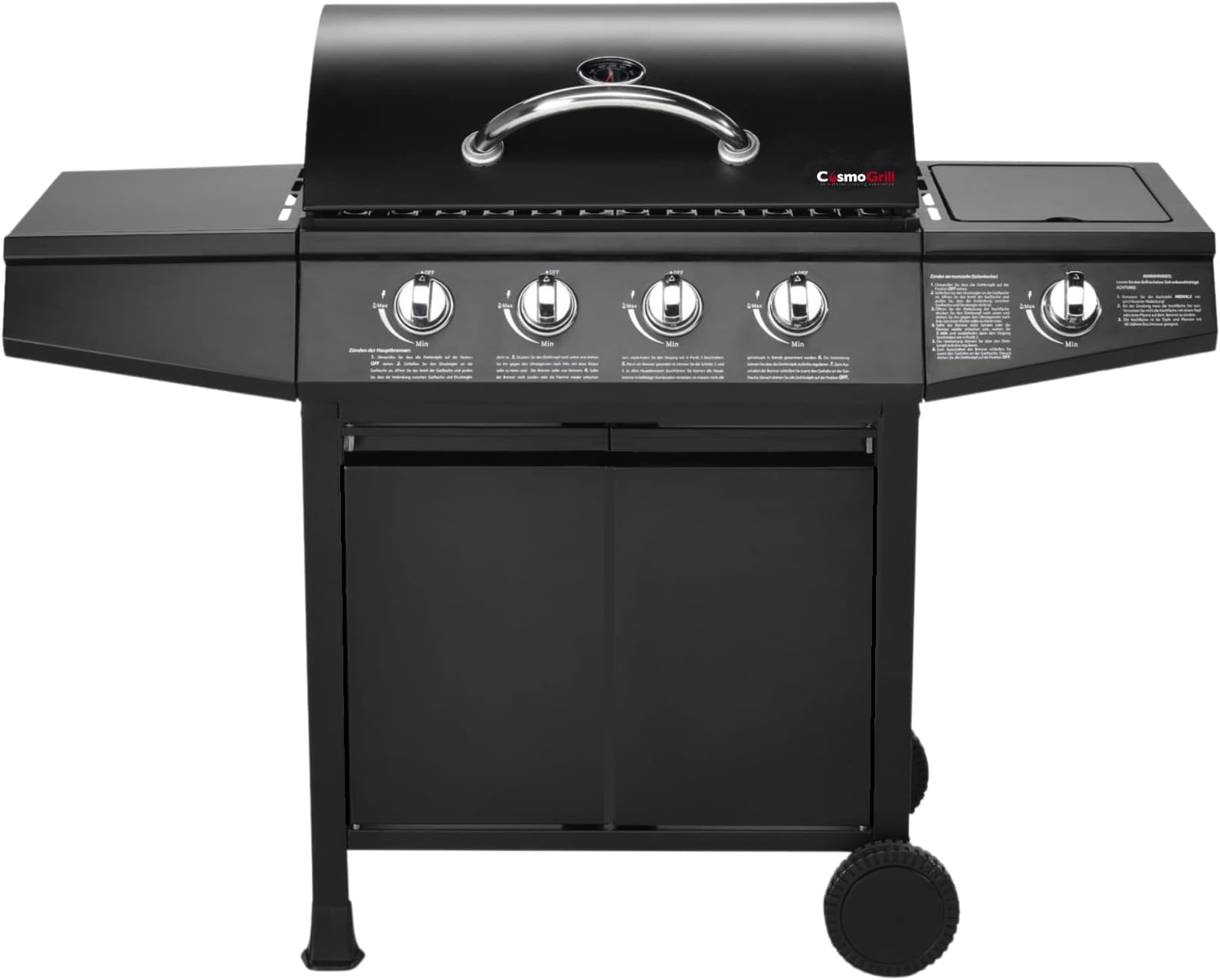 CosmoGrill 4+1 Series Gas BBQ with Side Barbecue Burner and Storage (4 ...