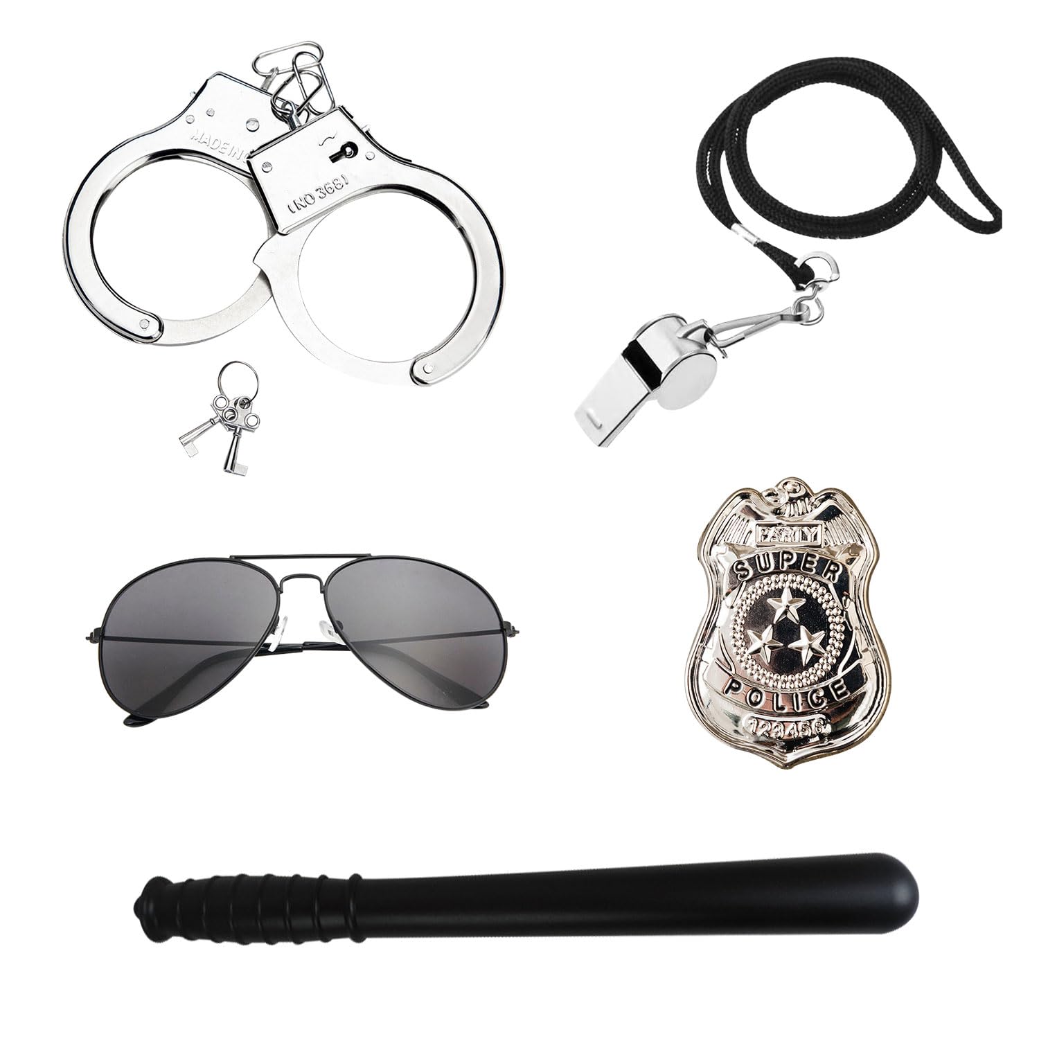 Nereds 5Pcs Pretend Police Accessory Set Simulative Baton Black glasses ...