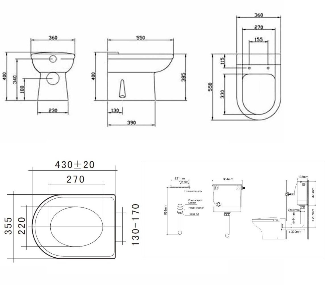Buy VeeBath Pro Bathroom D Shaped White Modern Back to Wall BTW WC ...