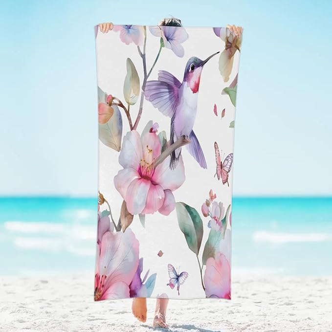Amazon.com: Tablerazzi Hummingbird Flower Beach Towel for Women Men, 31 ...