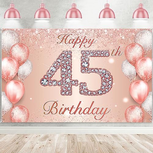 Amazon.com: Happy 45th Birthday Rose Gold Banner Cheers to 45 Years Old ...